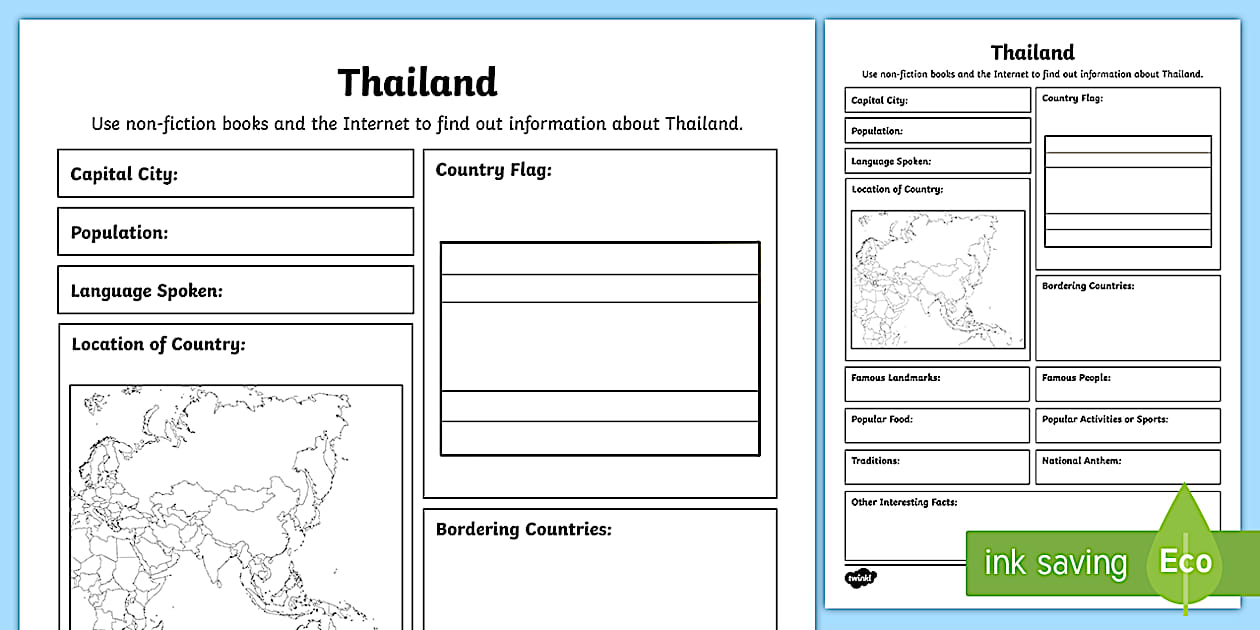 Thailand Fact File Worksheet (teacher made) - Twinkl
