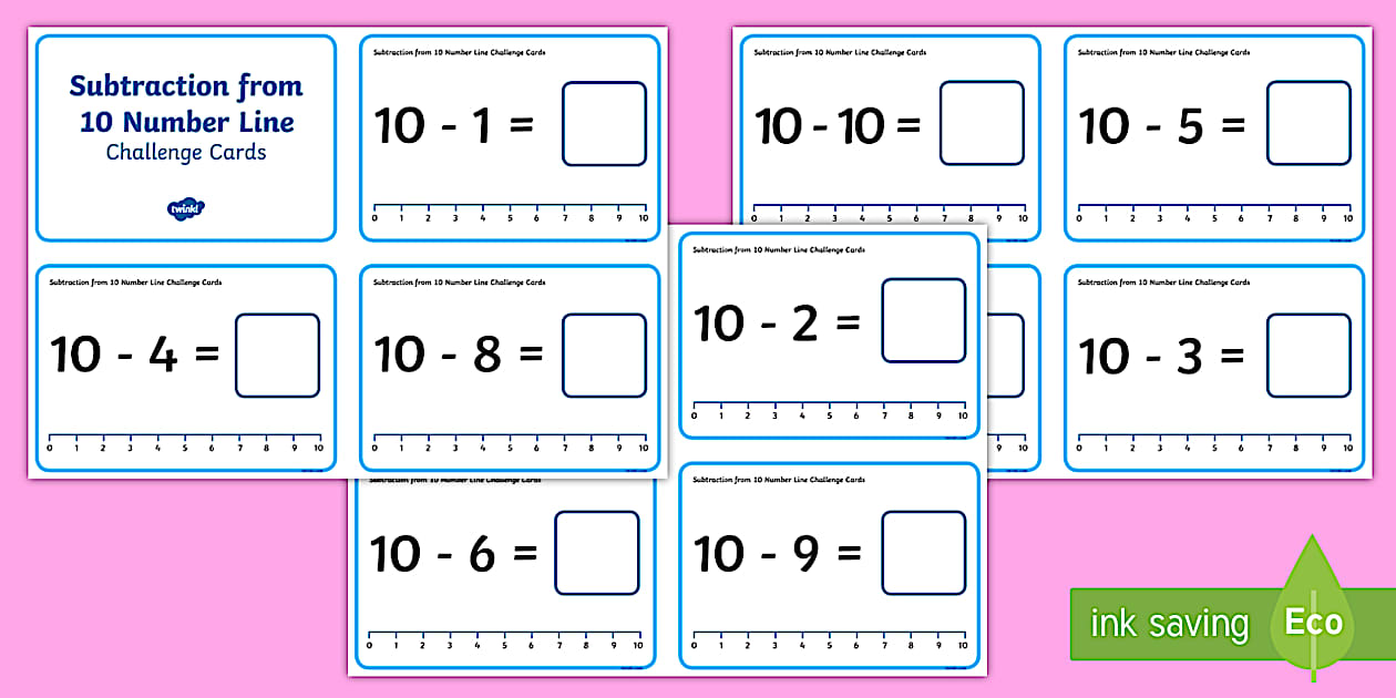 Editable Subtraction from 10 Number Line Challenge Cards