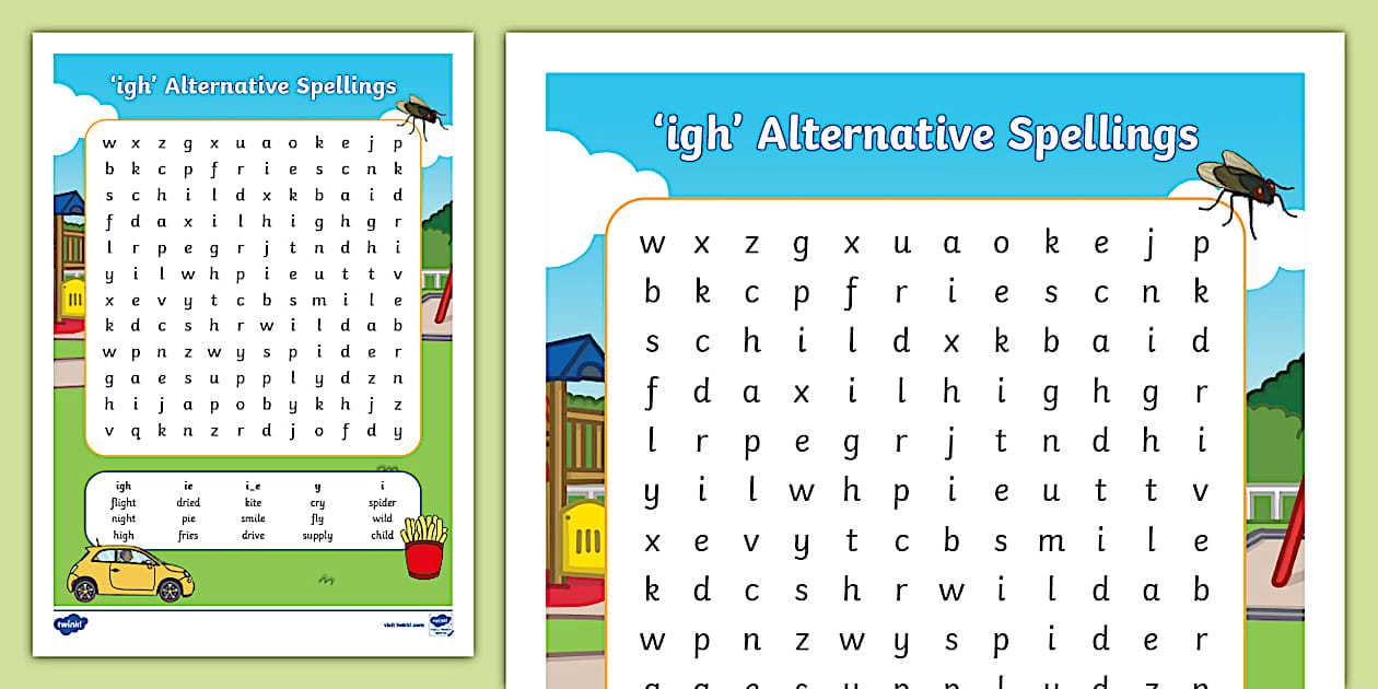 'igh' Alternative Spellings Word Search (teacher made)