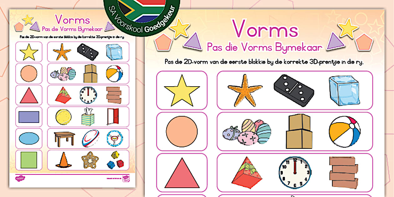 Pas die 2D-Vorms met die 3D-Prentjie Aktiwiteitsbladsy