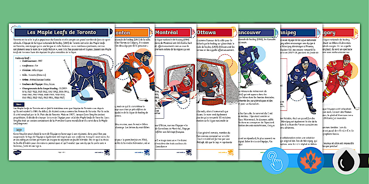 NHL Canadian Teams Reading Comprehension Pack French