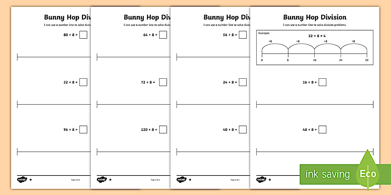 Bunny Hop Division by 8 Differentiated Worksheet / Worksheets