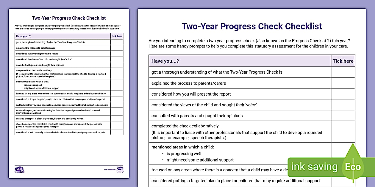 Two-Year Progress Check Checklist (teacher made) - Twinkl