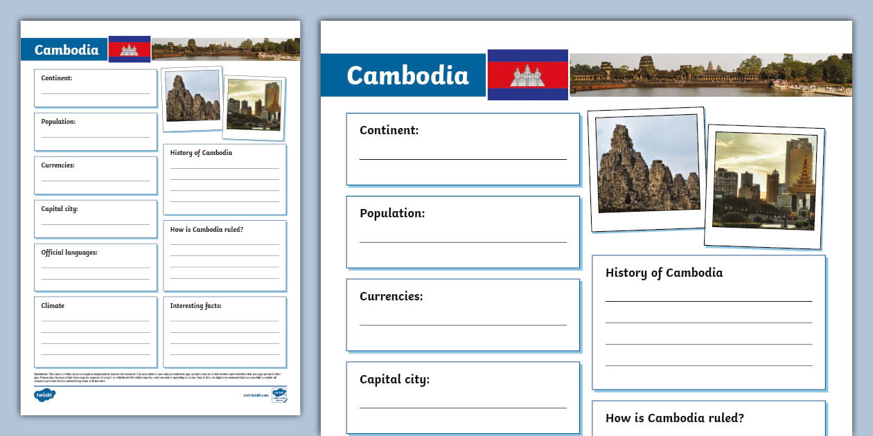 Cambodia Fact File Template (teacher made) - Twinkl