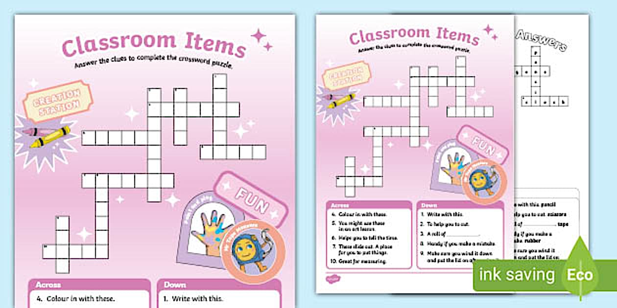 KS1 Classroom Items Crossword (teacher made) - Twinkl