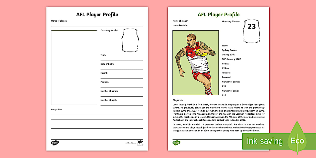 AFL Player Profile Activity Pack - Twinkl