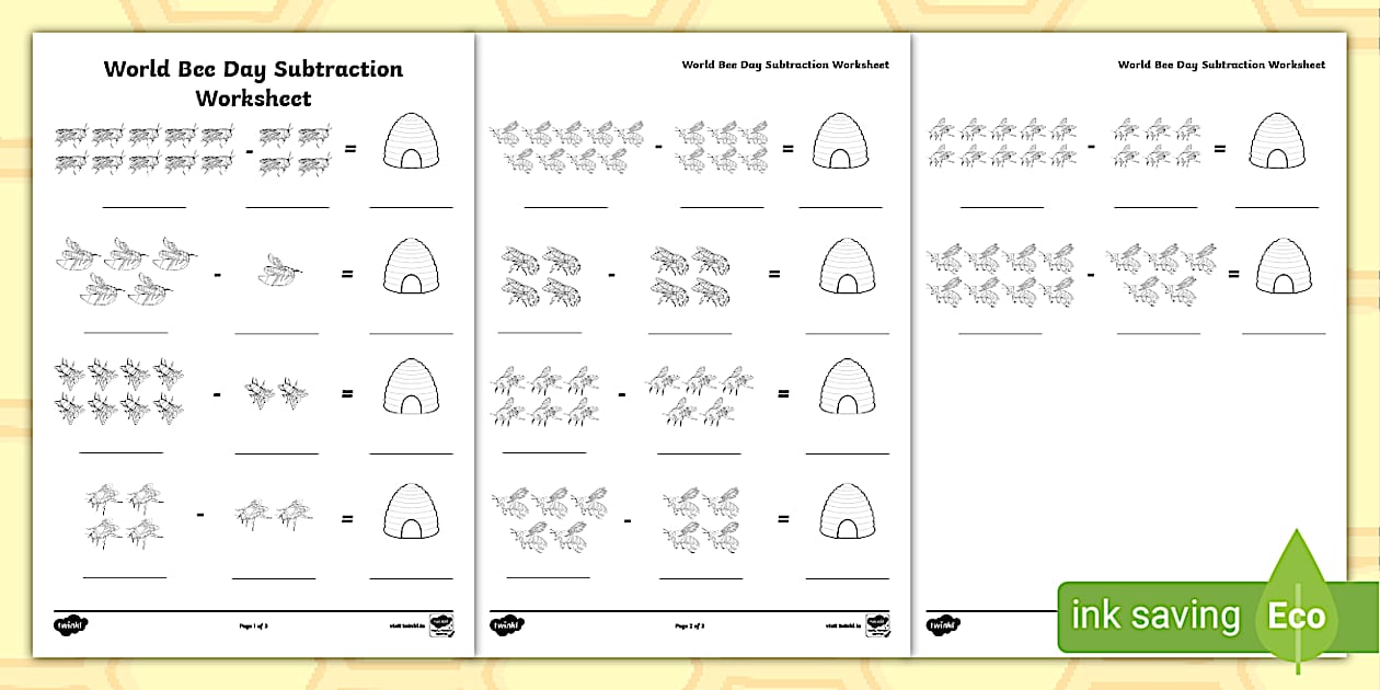 World Bee Day Subtraction Activity Sheet (teacher made)