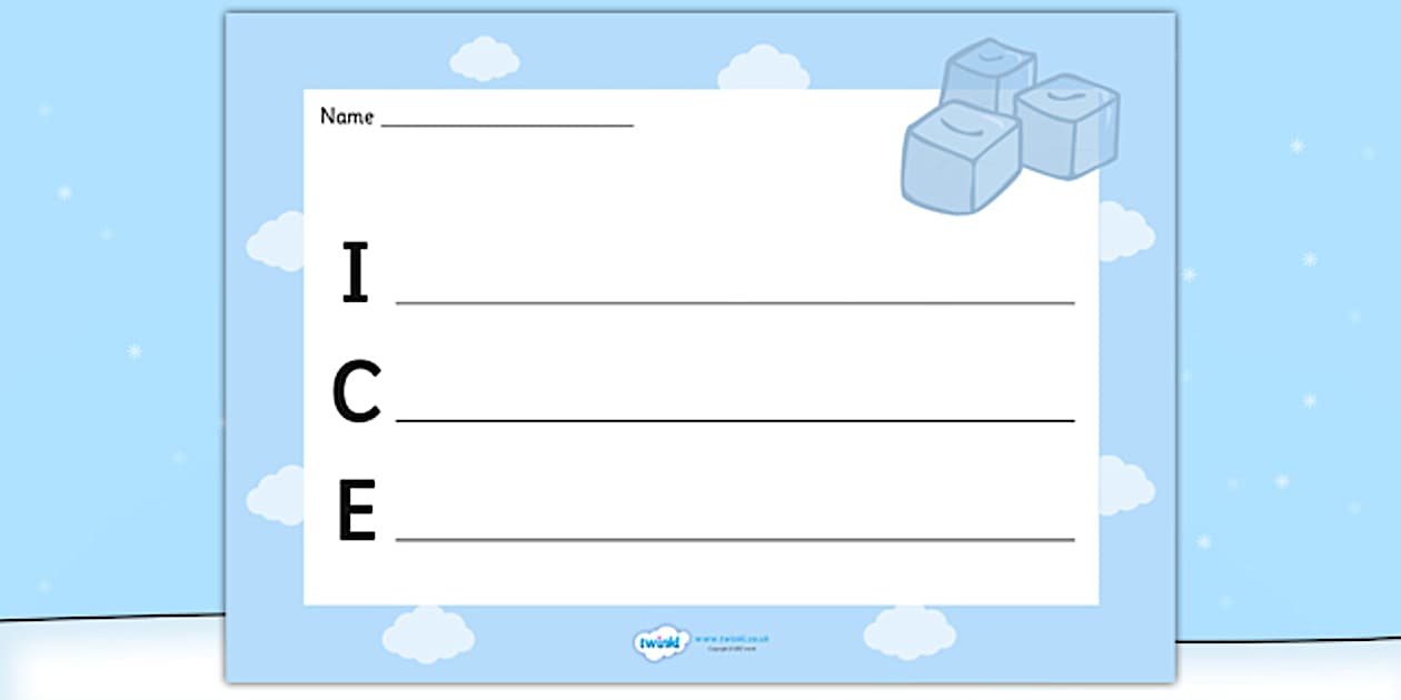 Ice Acrostic Poem Template (teacher made) - Twinkl