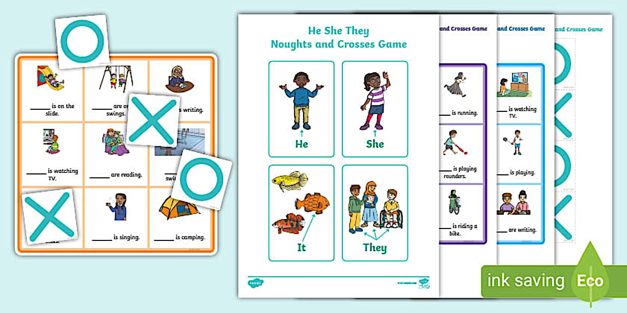 Editable He, She And They Noughts And Crosses Game - Twinkl