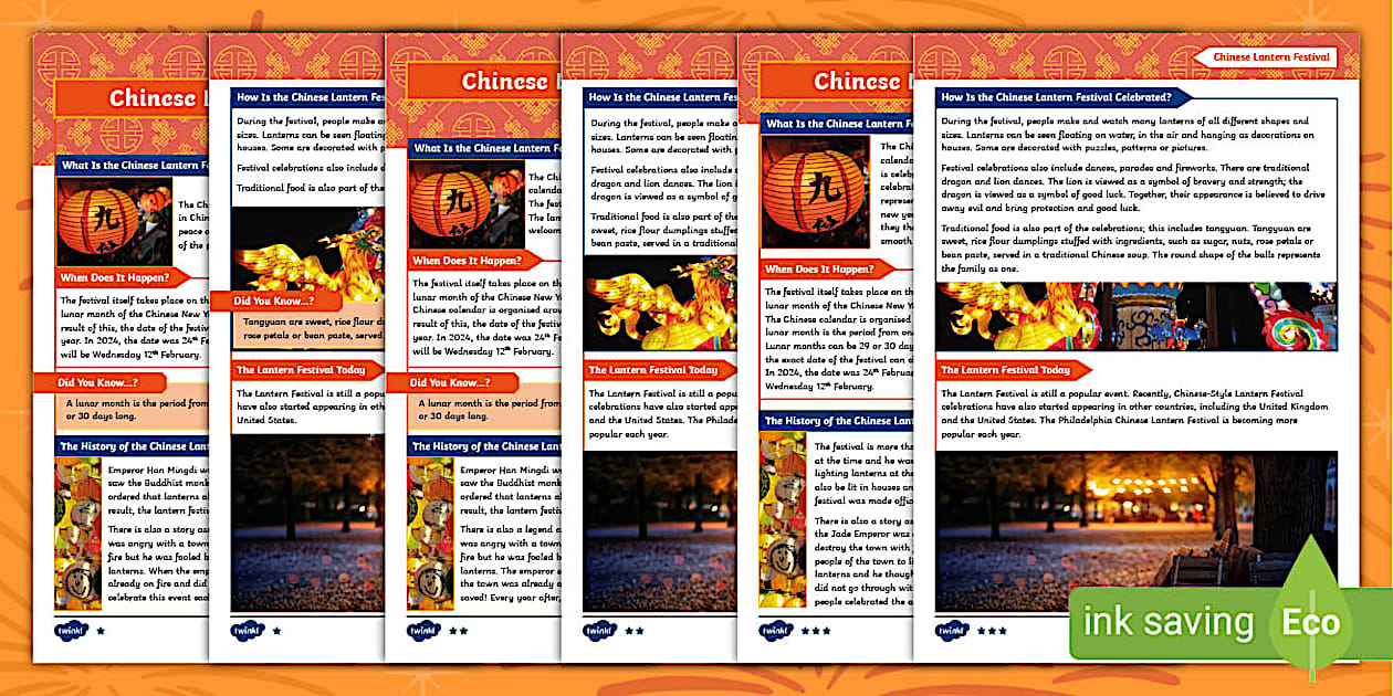 LKS2 Chinese Lantern Festival Differentiated Reading Comprehension Activity