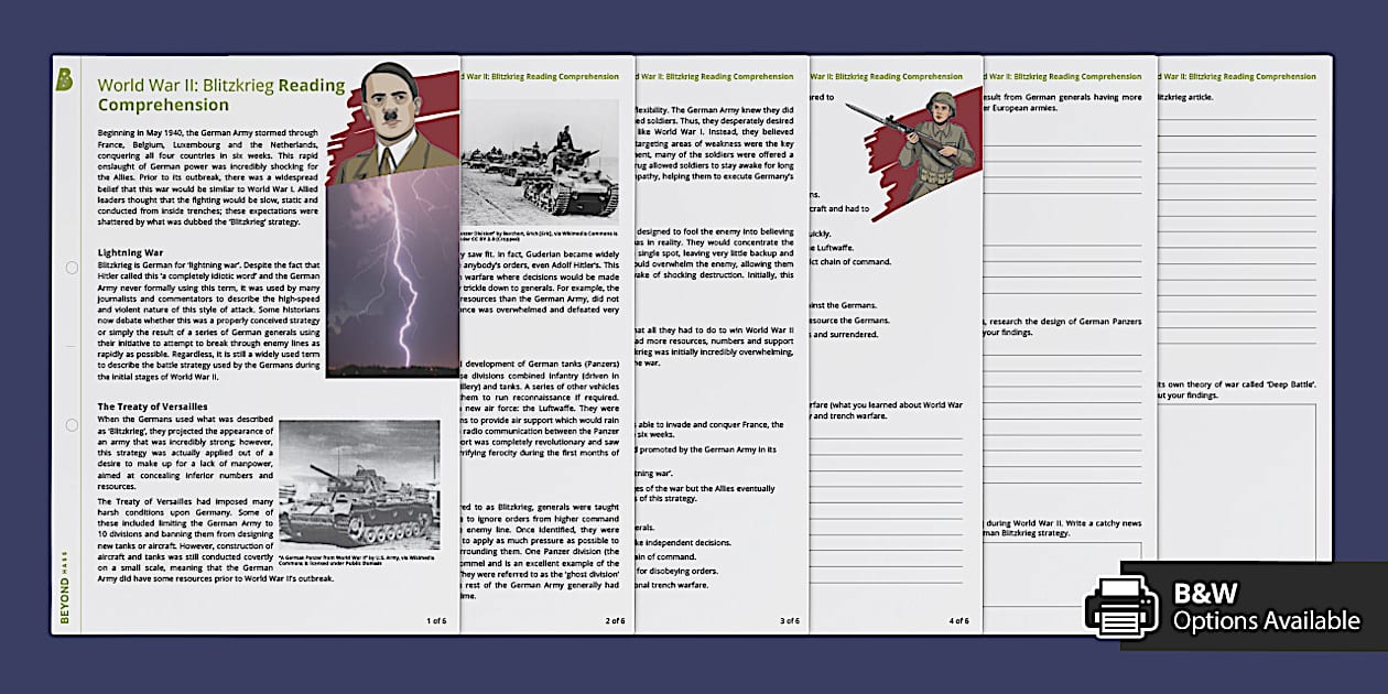 World War II: Blitzkrieg Reading Comprehension - Twinkl