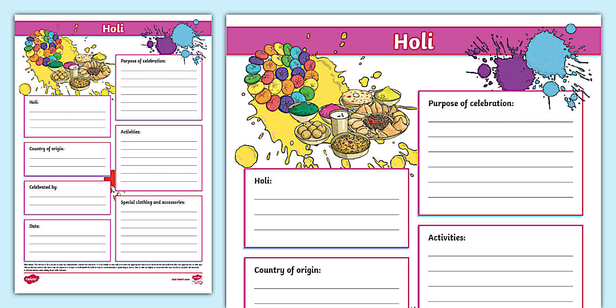 Holi Festival Fact File Template (teacher made) - Twinkl