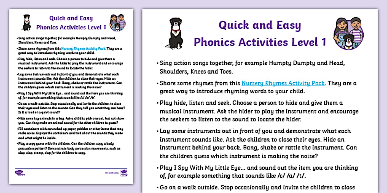 Phonics: Level 1: Quick and Easy Phonics Activities - Twinkl