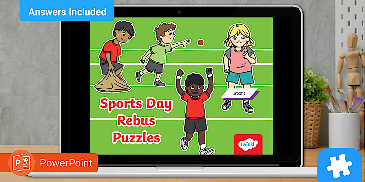 Sports Day Fun Rebus Puzzles PowerPoint - Kids Puzzles