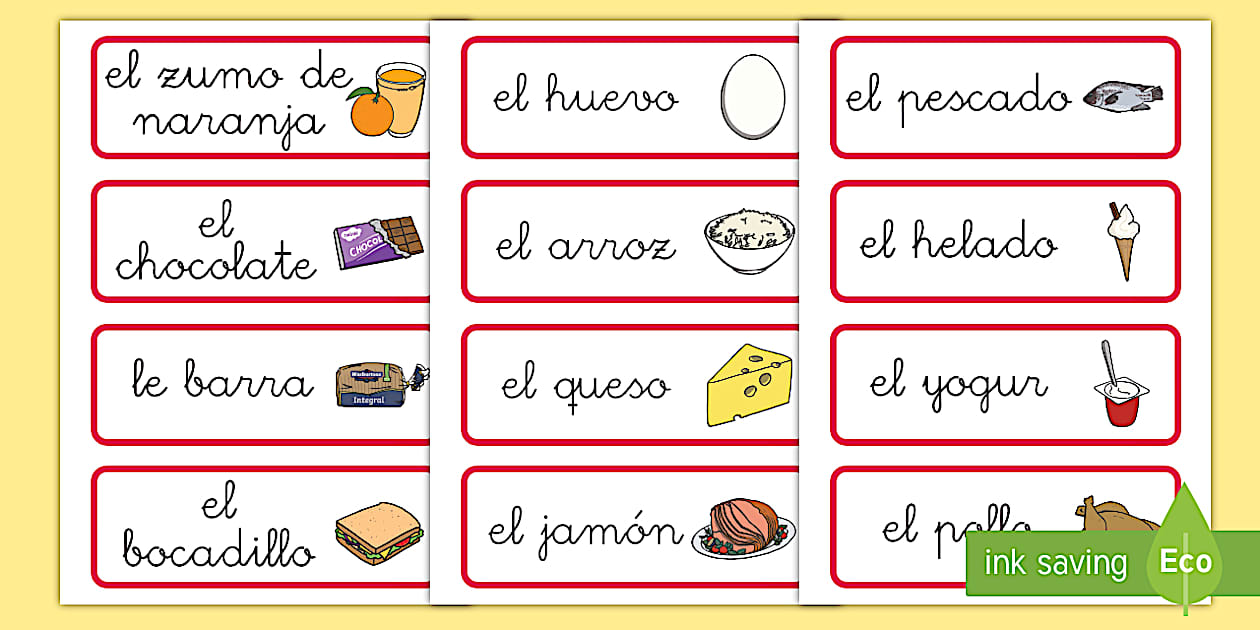 Tarjetas de vocabulario de comida (professor feito) - Twinkl