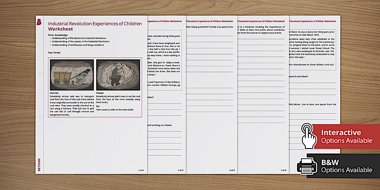Industrial Revolution Experiences of Children Worksheet