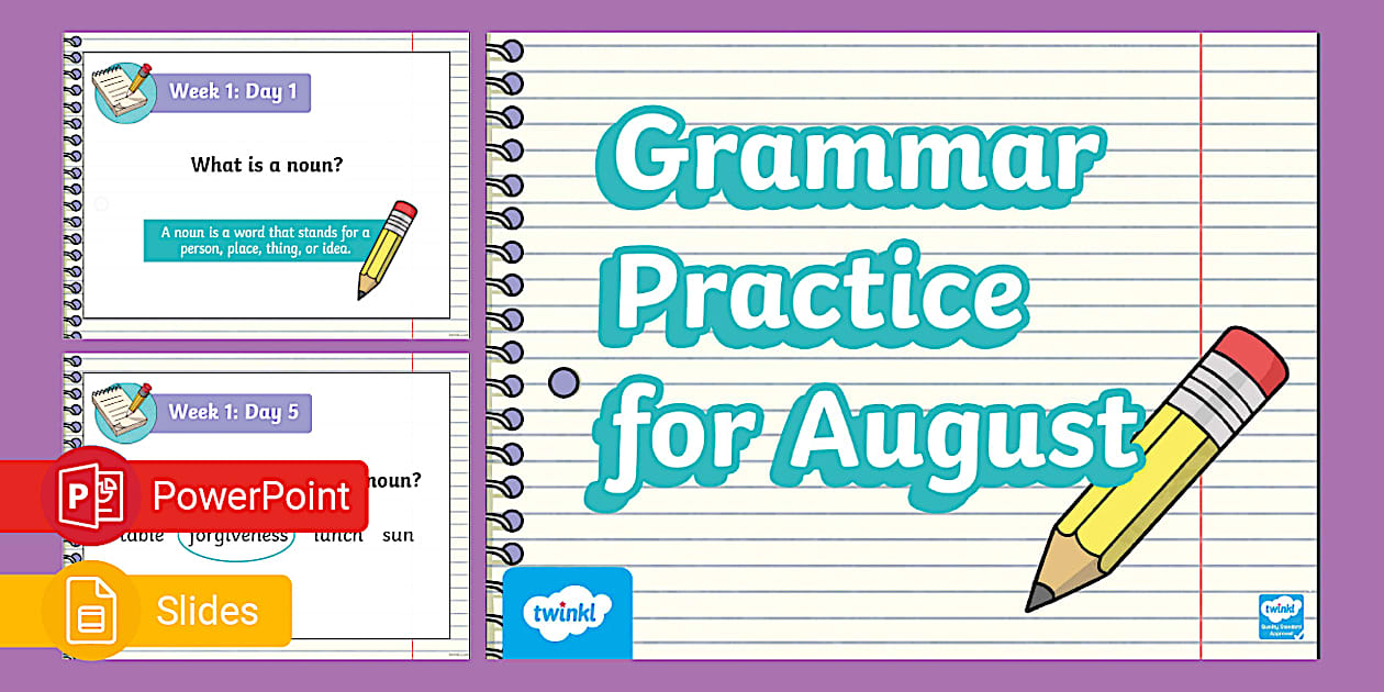 Daily Grammar Practice for August PowerPoint & Google Slides