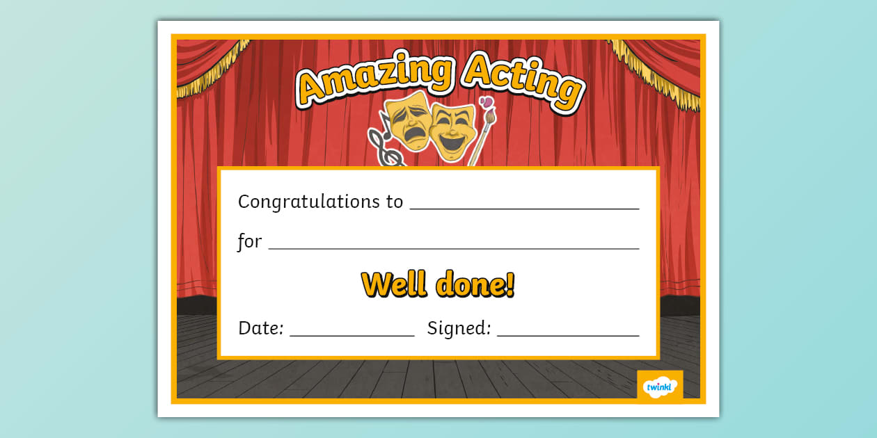Amazing Acting Drama Certificate (teacher made) - Twinkl