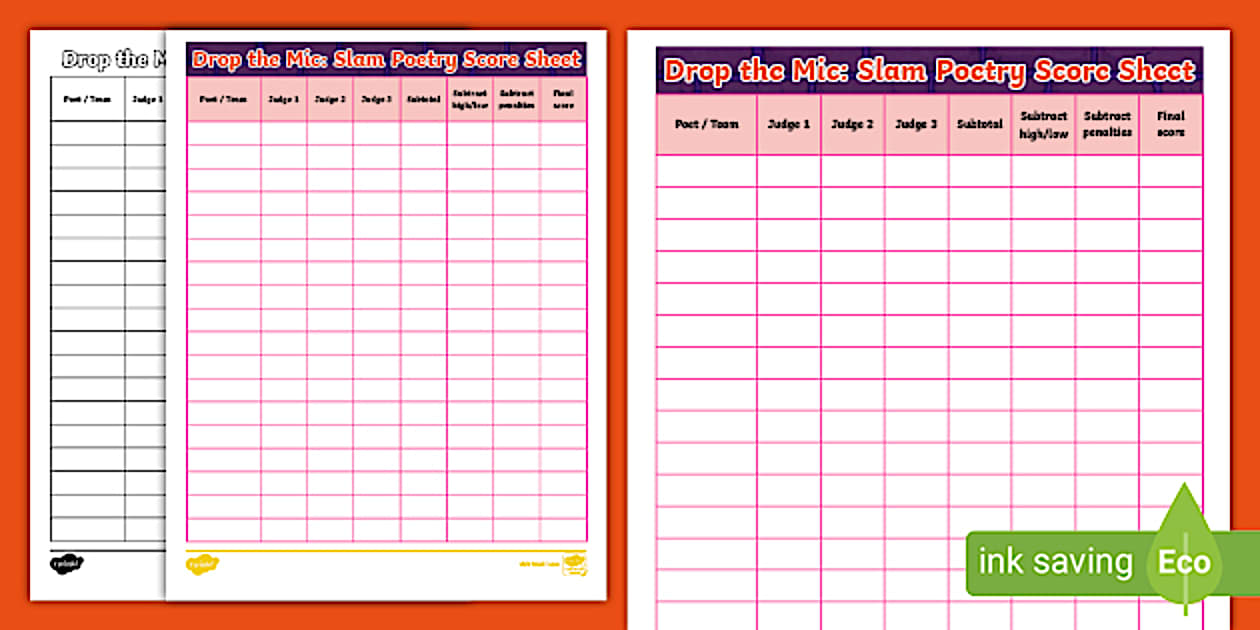 National Poetry Month Slam Poetry Score Sheet | Twinkl