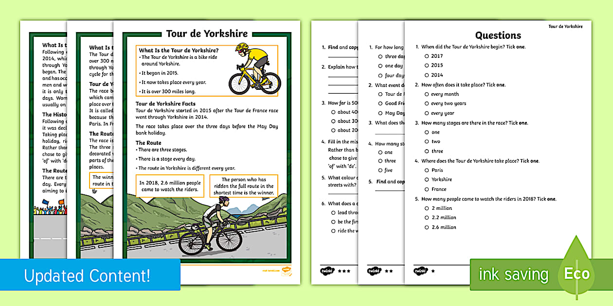 KS1 Tour de Yorkshire Differentiated Comprehension Worksheets