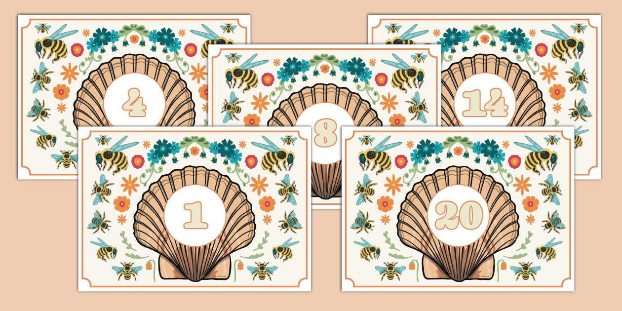 👉 Bee-Themed Numbered Shells Posters - Twinkl