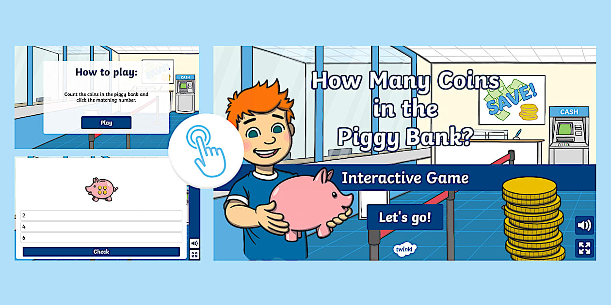 👉 EYFS How Many Coins in the Piggy Bank? Interactive Game