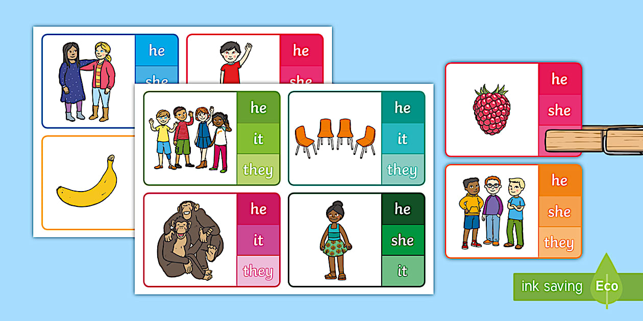 ESL Personal Pronouns Peg Matching Clip Cards (teacher made)