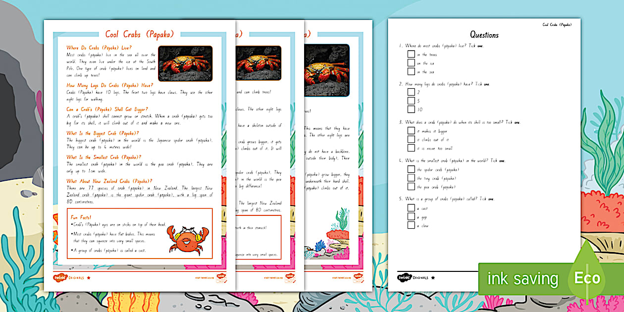 Starry Eyed Stan me āna Hoa o te Moana Cool Crabs Differentiated Reading