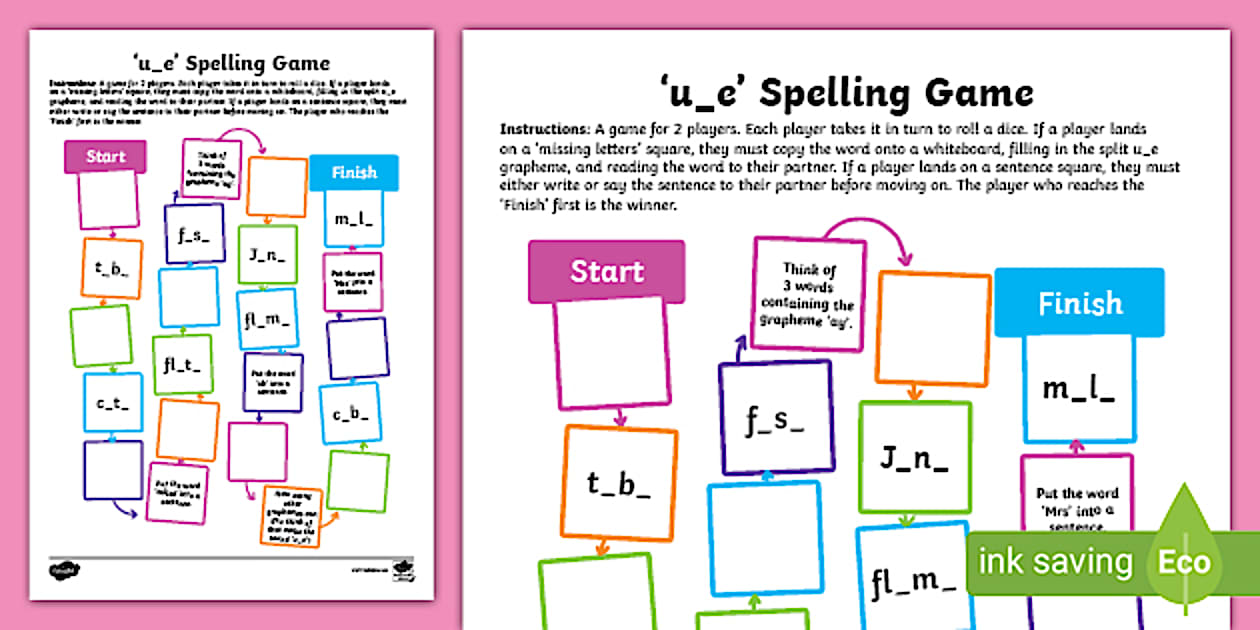 Editable u-e Spelling Board Game (teacher made) - Twinkl