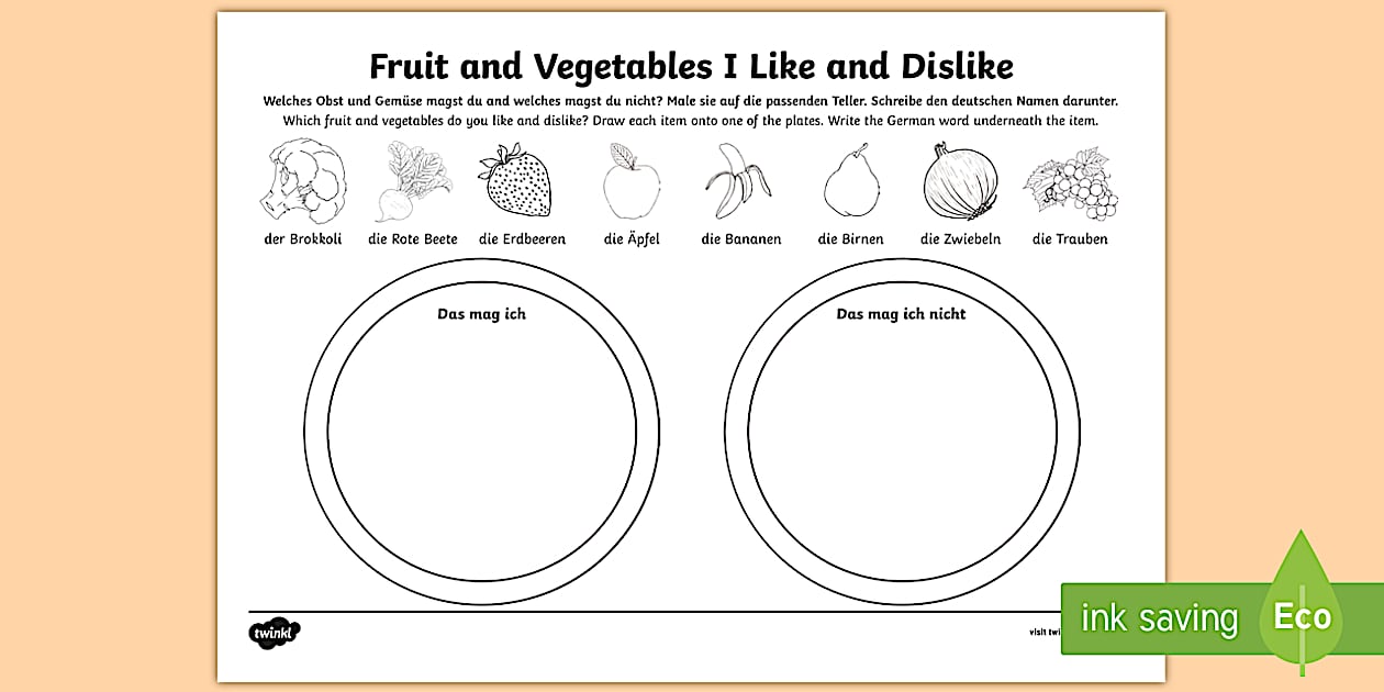 Foods I like and Dislike (Fruit and Vegetables) Worksheet / Worksheet ...
