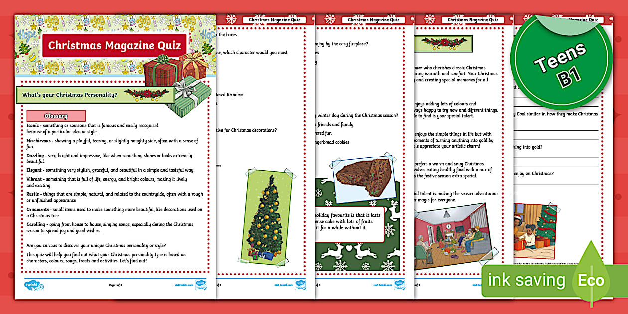 Christmas Magazine Quiz [Teens, B1] (teacher made) - Twinkl