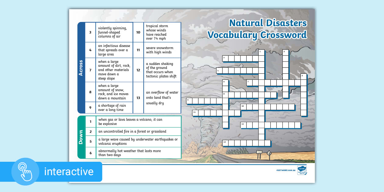 Natural Disasters Vocabulary Crossword