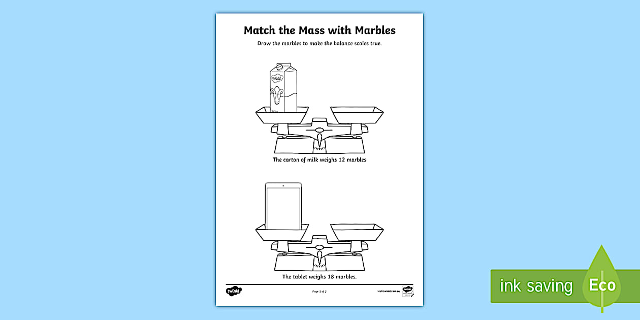 Year 2 Match the Mass Marbles Worksheet / Worksheets