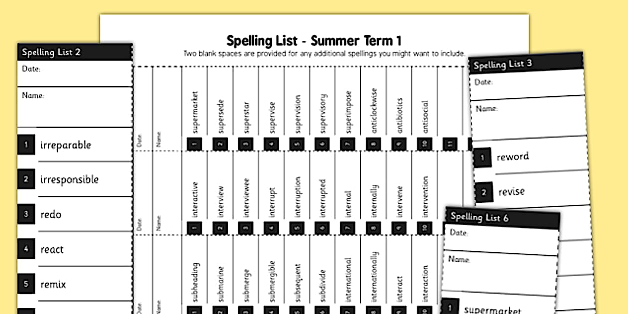 Editable Home Educators Spelling Lists Year 3 Summer 1
