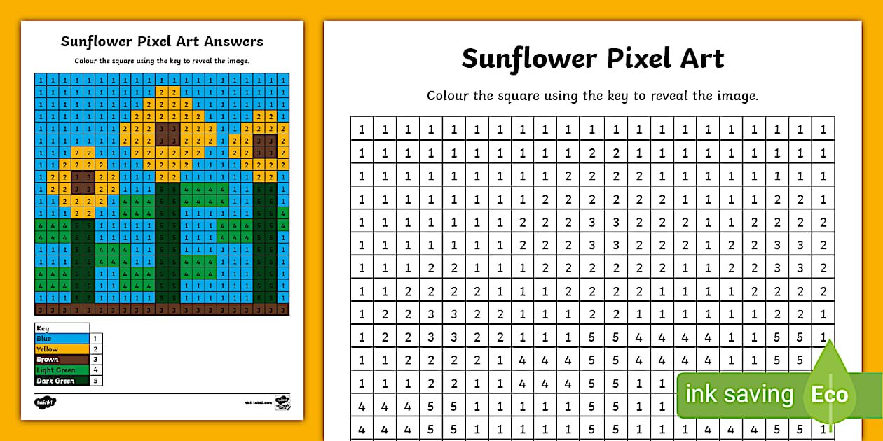 Sunflowers Pixel Art Template (teacher made) - Twinkl