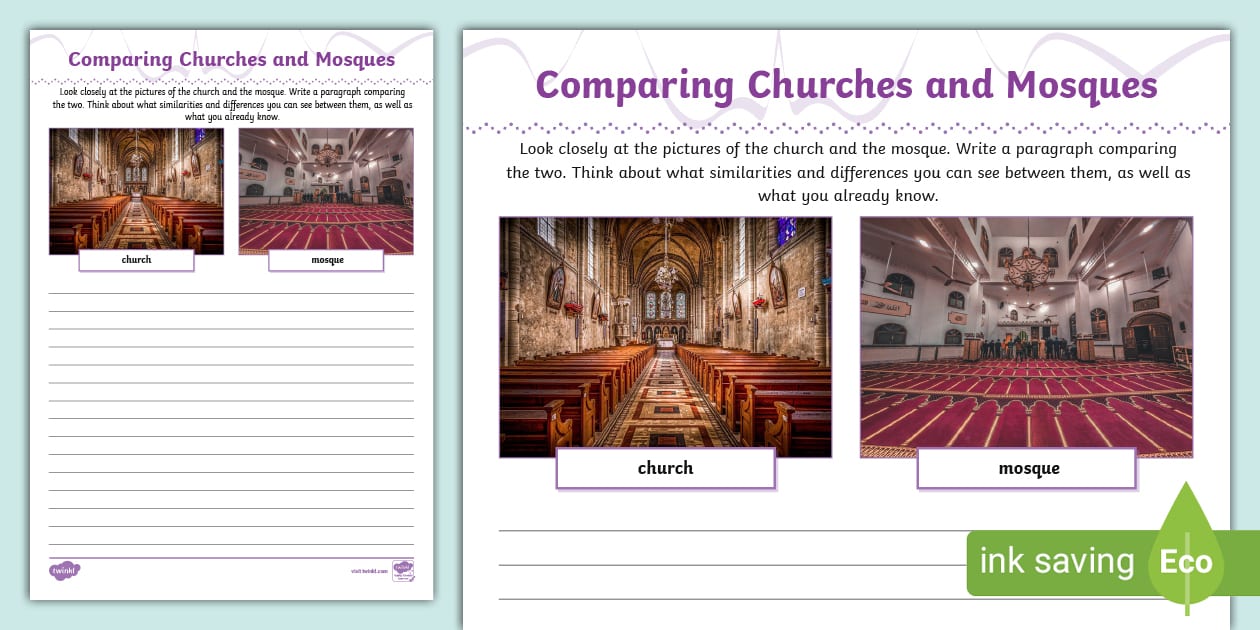 Comparing Churches and Mosques Writing Activity - Twinkl
