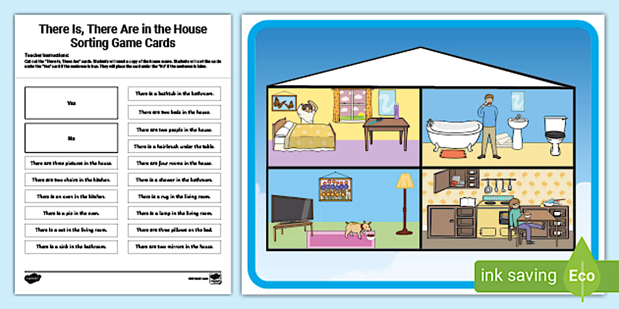 There Is, There Are in the House Sorting Game (teacher made)