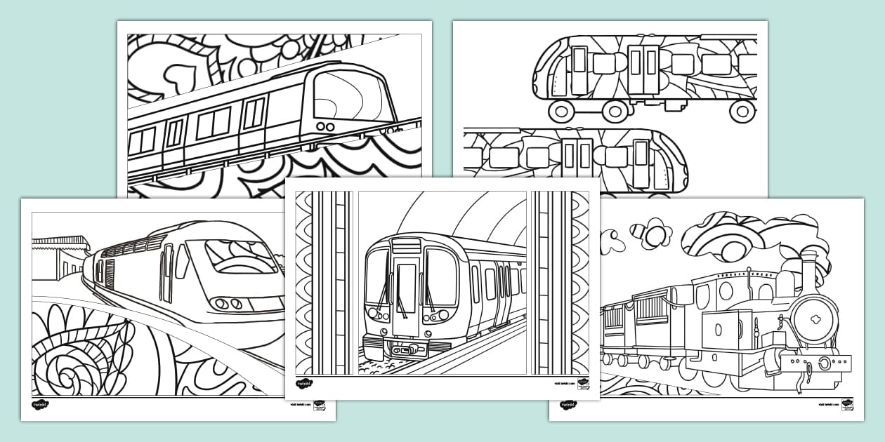 Trains Mindfulness Colouring Pages - KS1 - Twinkl