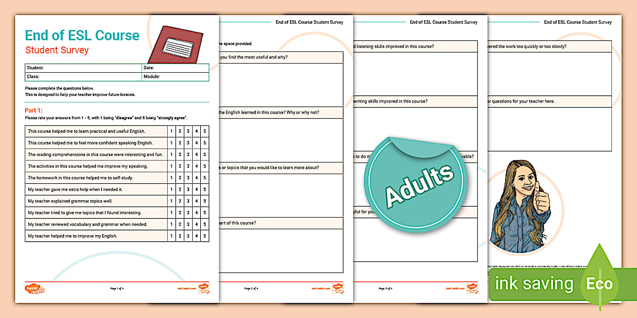 End of ESL Course Student Survey (teacher made) - Twinkl