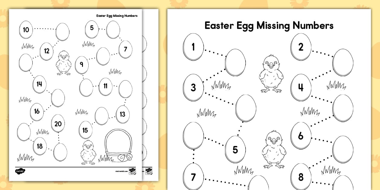 Easter Egg Missing Numbers to 20 Worksheets - Twinkl