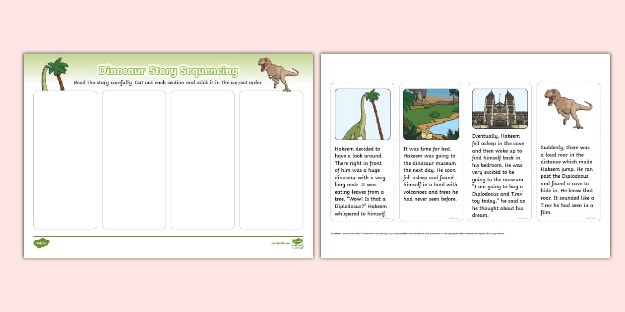 Dinosaur Story Sequencing Strips - KS1 (teacher made)