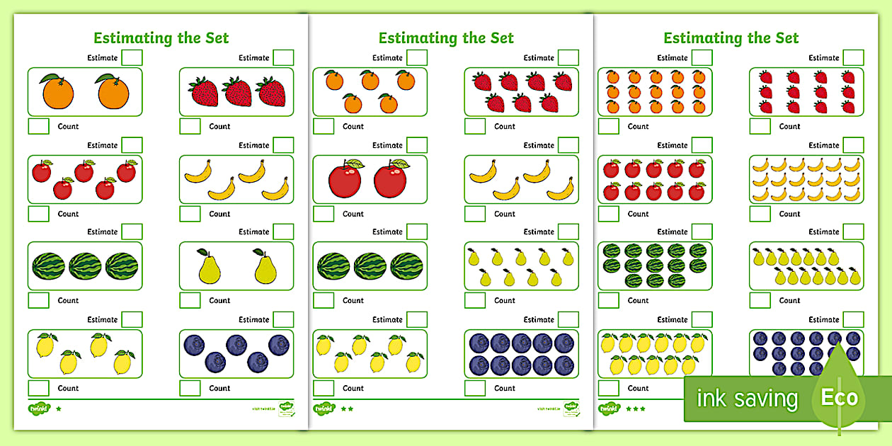 Estimating the Set Differentiated Worksheets (teacher made)