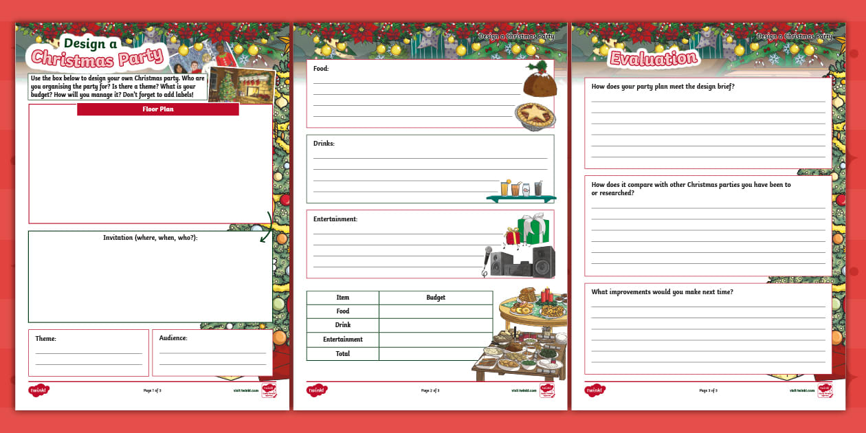 Design a Christmas Party Worksheet (teacher made) - Twinkl
