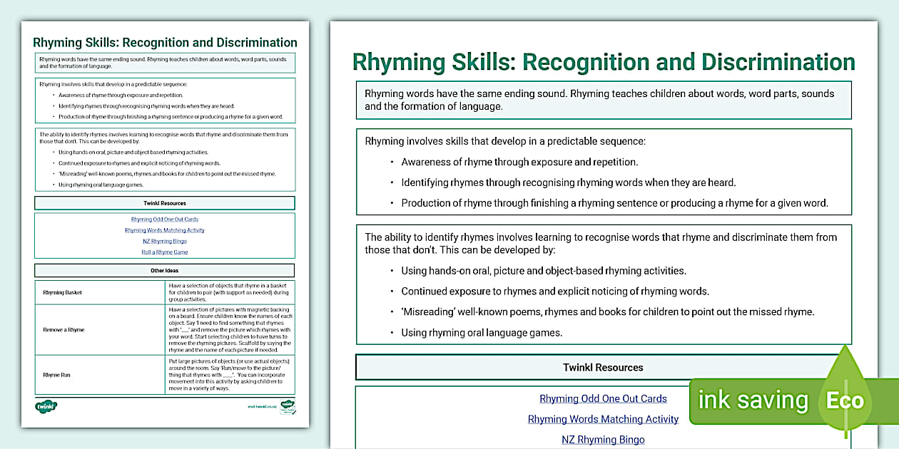 Rhyming Skills: Recognition and Discrimination - Twinkl