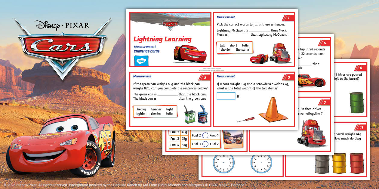 👉 Cars: Lightning Learning - Measurement Challenge Cards [Ages 5-7]