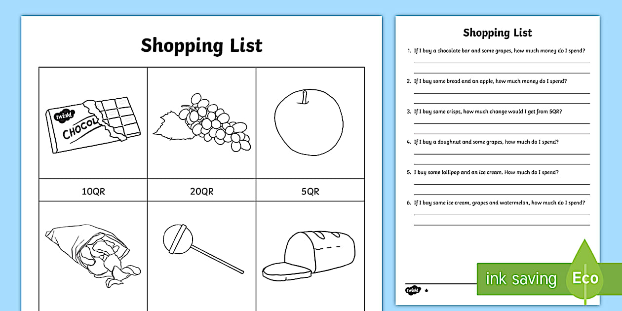 Shopping List QR Differentiated Worksheets (teacher made)