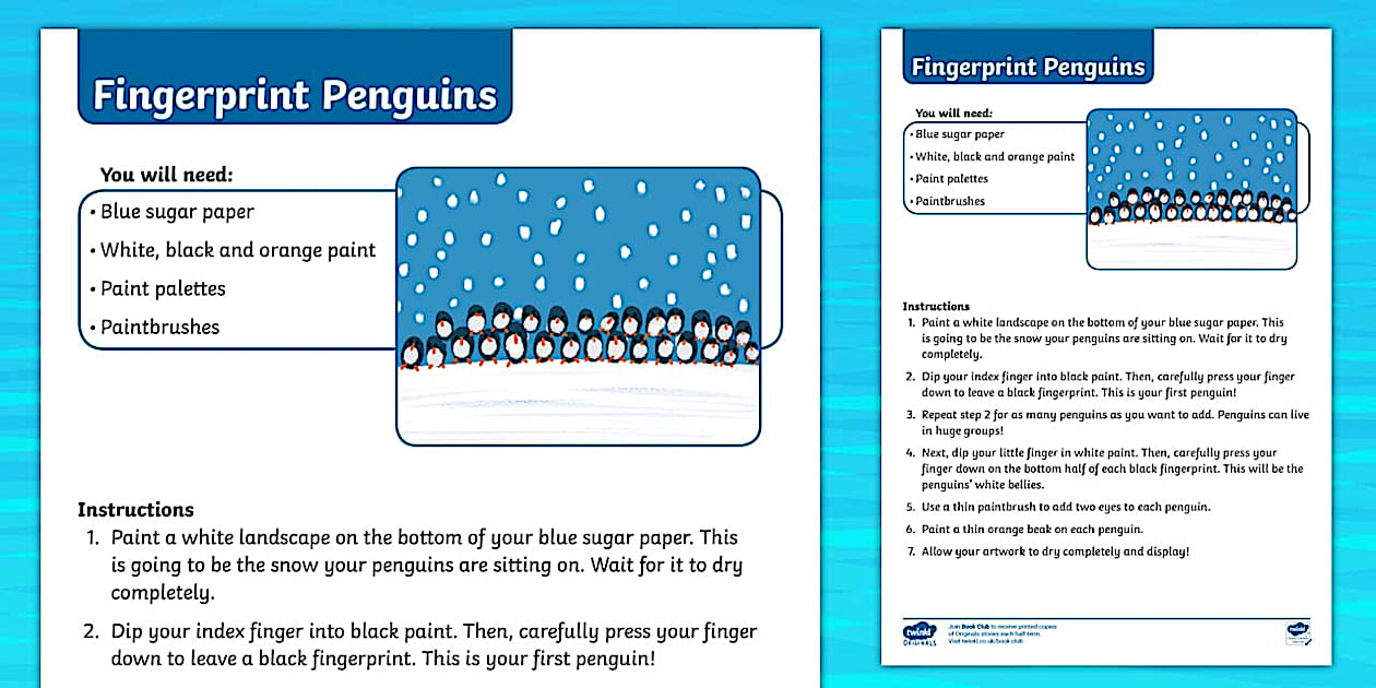 Fingerprint Penguins Art Activity | Penguin Art KS1 - Twinkl