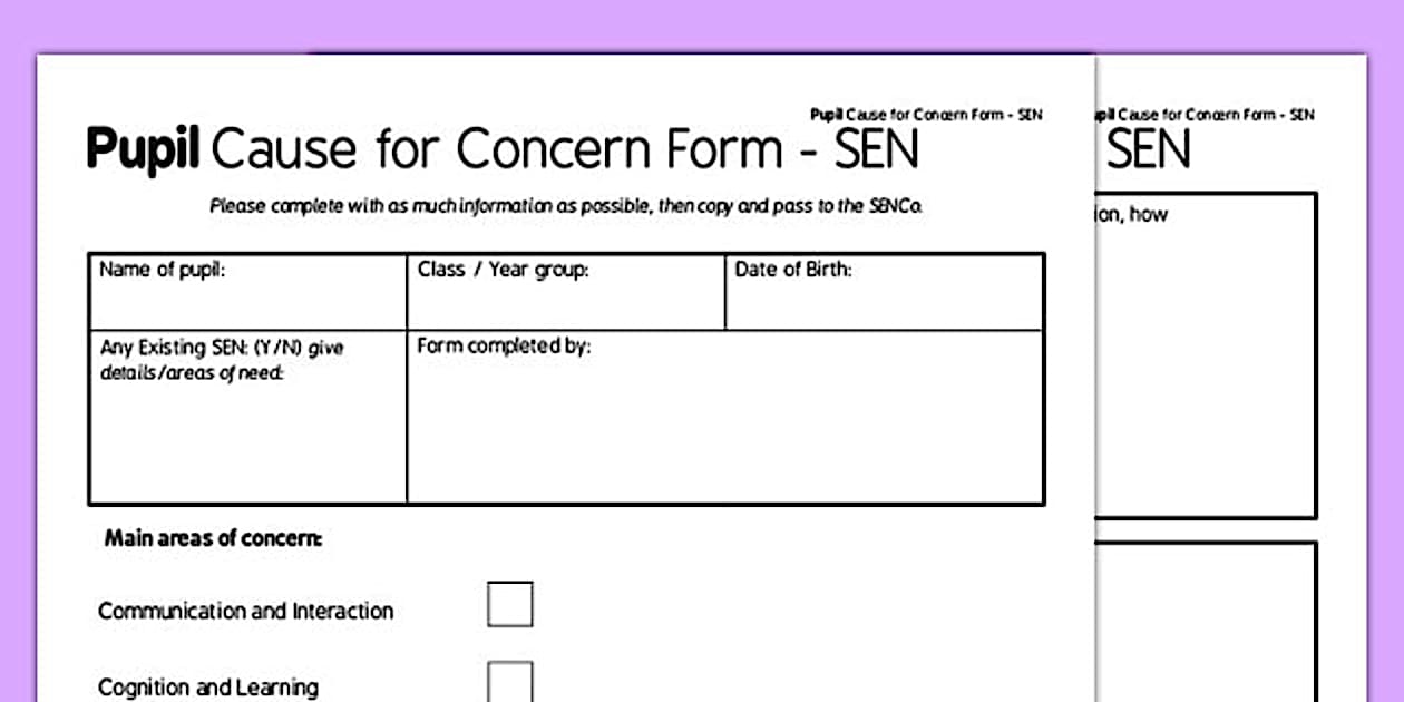 Editable Pupil Cause For Concern Form (Hecho por educadores)