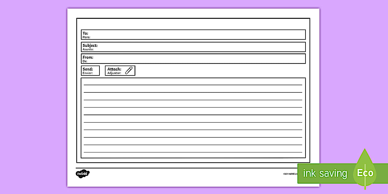 Blank Email Writing Frame English/Spanish - Twinkl