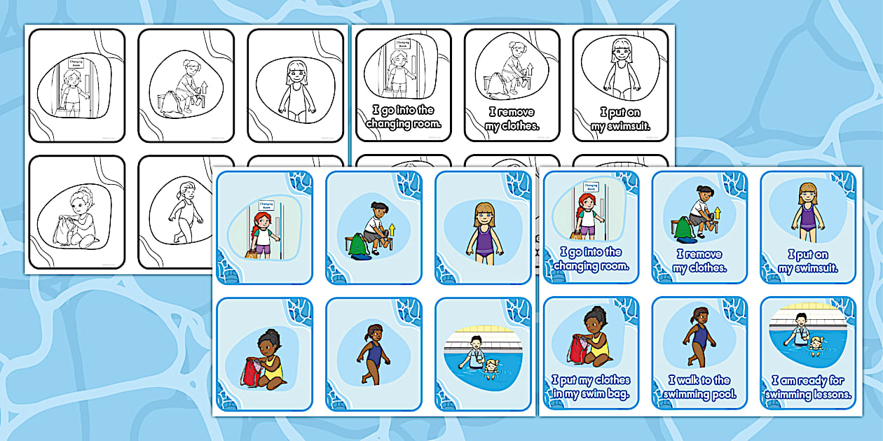 Girls' Getting Dressed for Swimming Lessons Sequencing Cards